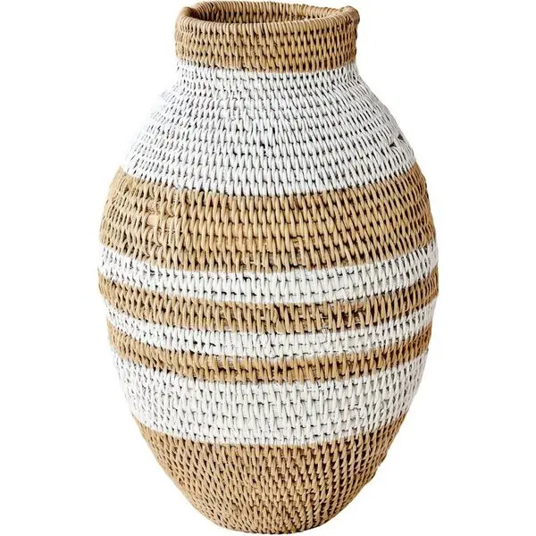KANJU INTERIORS White Striped Buhera Basket - White - Medium