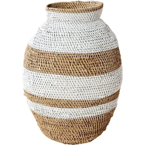 KANJU INTERIORS White Striped Buhera Basket - White - Small