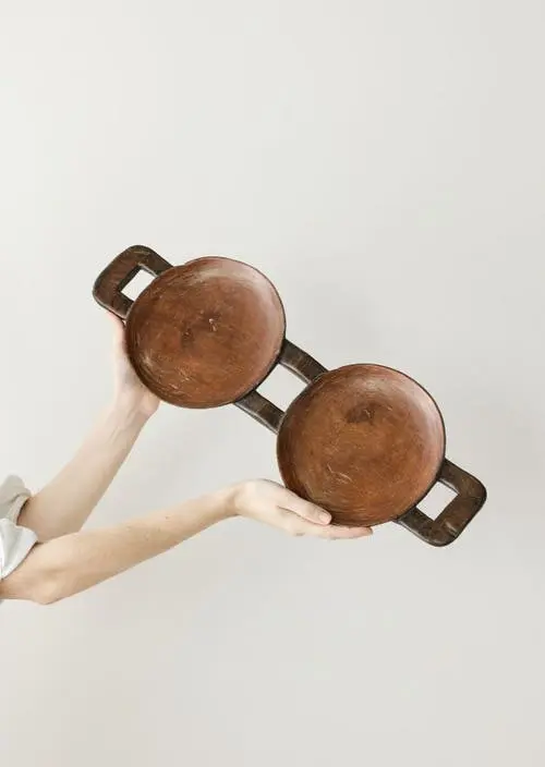 KANJU INTERIORS Bamenda Duo Circular Wooden Serving Tray