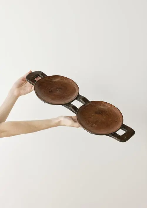 KANJU INTERIORS Bamenda Duo Circular Wooden Serving Tray