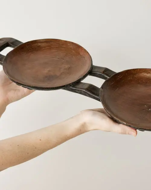 KANJU INTERIORS Bamenda Duo Circular Wooden Serving Tray
