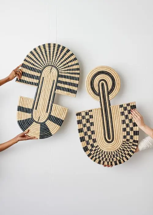 KANJU INTERIORS Maravi Patterned Black & Natural Woven Wall Artset Of 2 - Beige