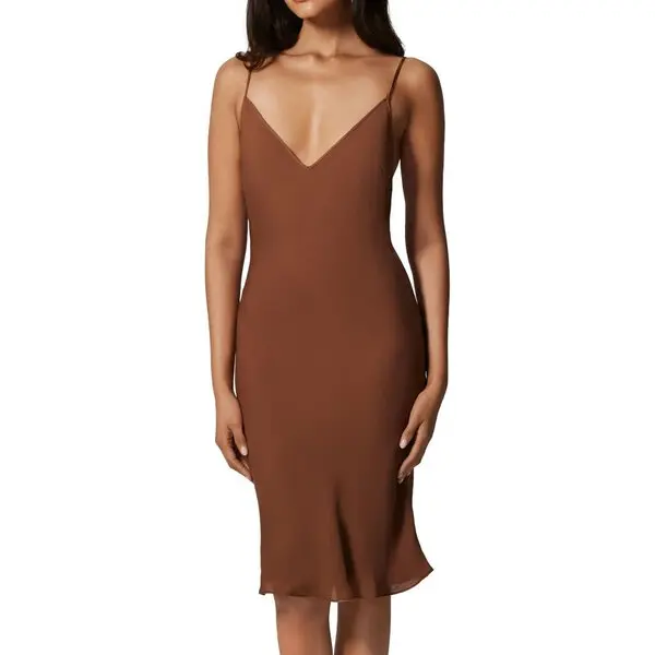 Kiki De Montparnasse Georgette V-back Slip Dress - Café