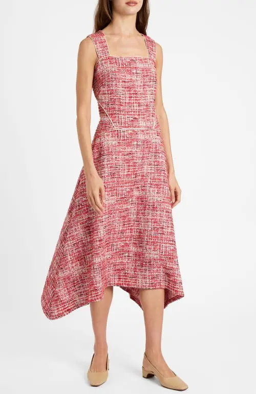 Santorelli Enza Midi Sleeveless Handkerchief Dress In Modern Tweed - Chili Pepper