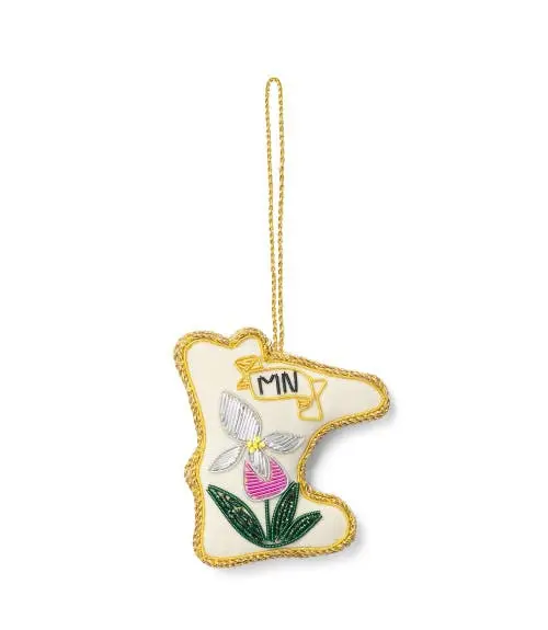 MATR BOOMIE Minnesota State Lady Slipper Beaded Fabric Ornamentembroidered - Cream