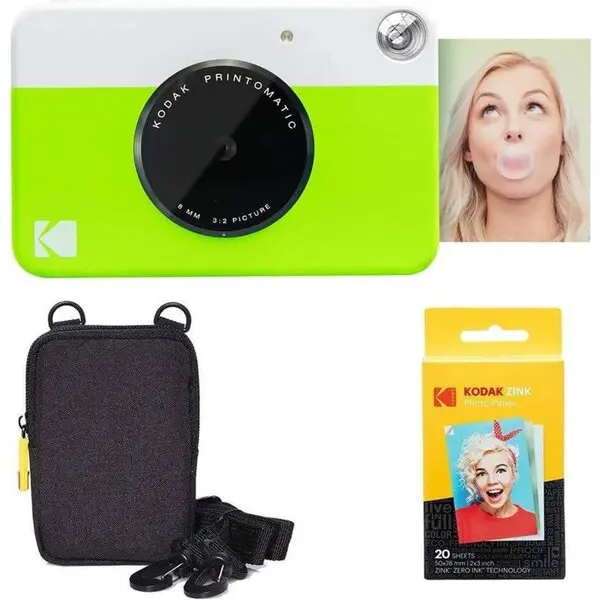 KODAK Printomatic Instant Camera Bundle With Zink Paper And Carrying Case - Green