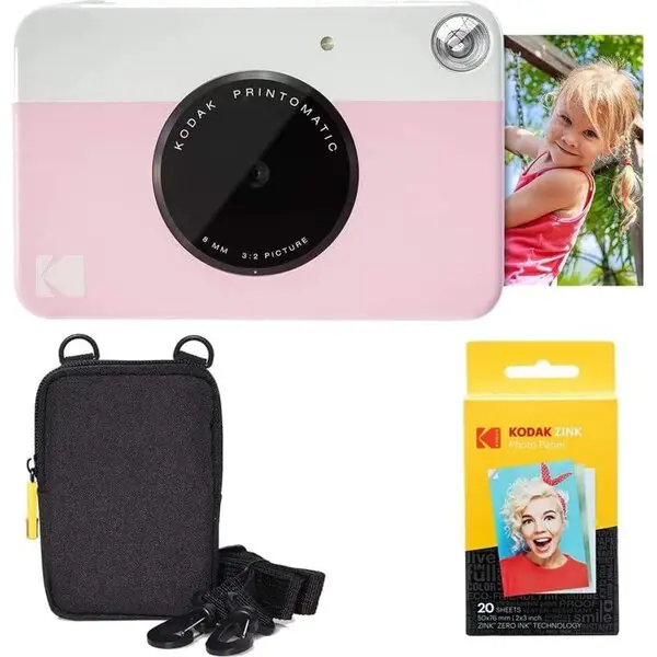 KODAK Printomatic Instant Camera Bundle With Zink Paper And Carrying Case - Pink