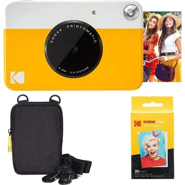 KODAK Printomatic Instant Camera Bundle With Zink Paper And Carrying Case - Yellow