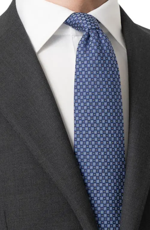 Eton Micro Floral Silk Neck Tie - Dark Blue