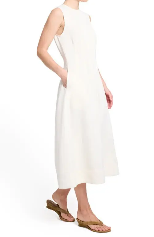 TWP Sleeveless Darted Crewneck Midi Dress With Pockets