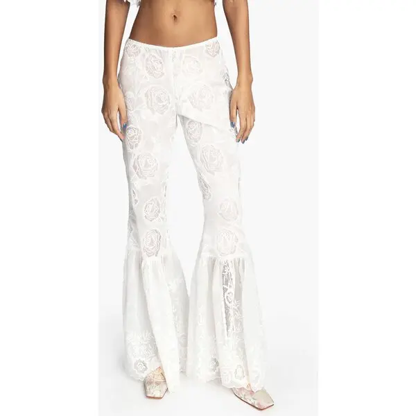 Anna Sui Cottage Rose Lace Bell-bottom Pants - White