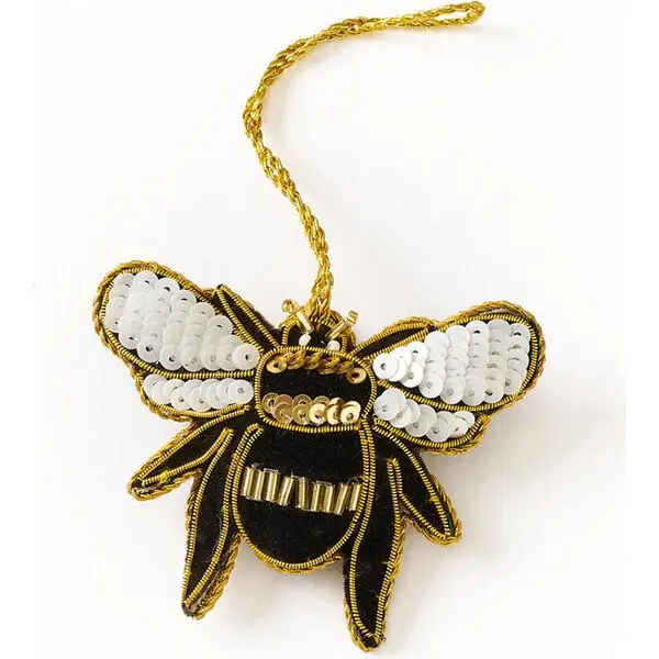 MATR BOOMIE Larissa Plush Bee Beaded Felt Ornamentembroidered - Yellow