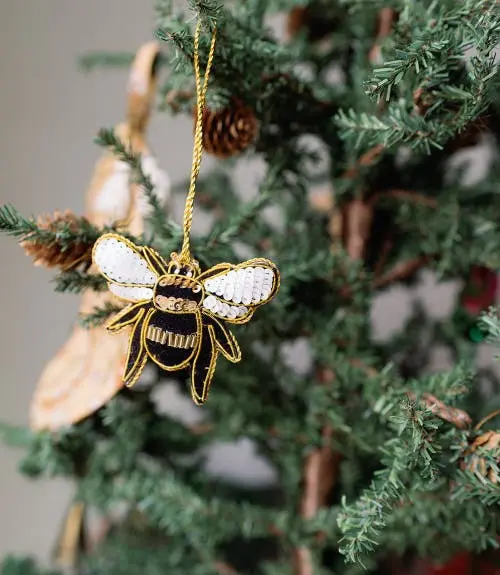 MATR BOOMIE Larissa Plush Bee Beaded Felt Ornamentembroidered
