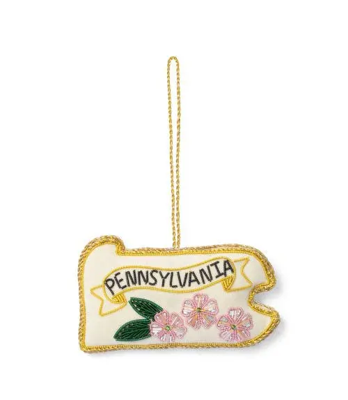 MATR BOOMIE Pennsylvania State Mountain Laurel Beaded Fabric Ornamentembroidered - Cream