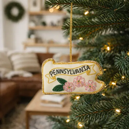 MATR BOOMIE Pennsylvania State Mountain Laurel Beaded Fabric Ornamentembroidered