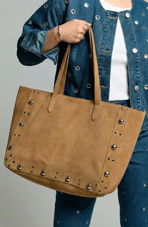 ELLE COLLECTION Suede Grommet Tote - Camel