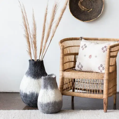 KANJU INTERIORS Eclipse Charcoal And Wool Gourd Basketset Of 2