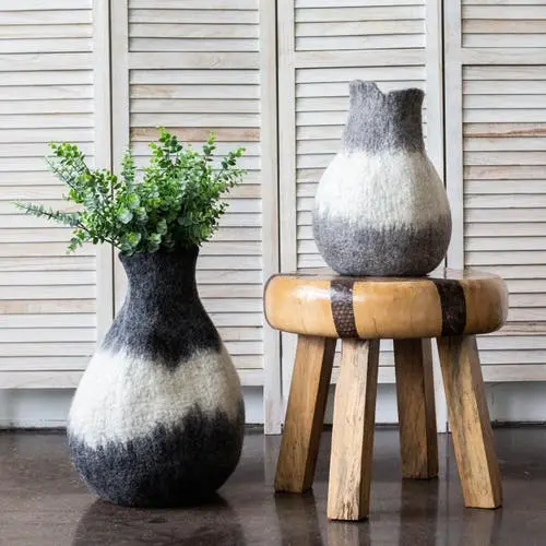 KANJU INTERIORS Eclipse Charcoal And Wool Gourd Basketset Of 2