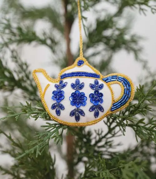 MATR BOOMIE Larissa Plush Teapot Beaded Fabric Ornamentembroidered