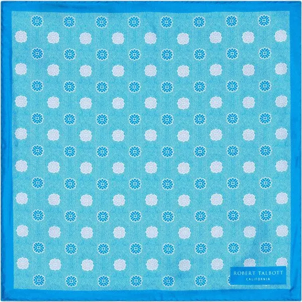 Robert Talbott York Geo Herringbone Pocket Square - Blue