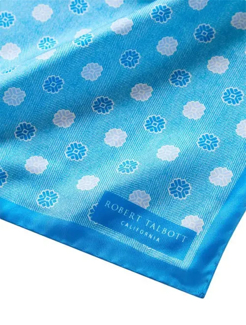 Robert Talbott York Geo Herringbone Pocket Square - Blue