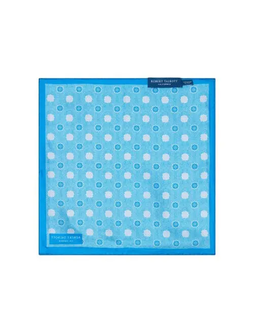Robert Talbott York Geo Herringbone Pocket Square - Blue