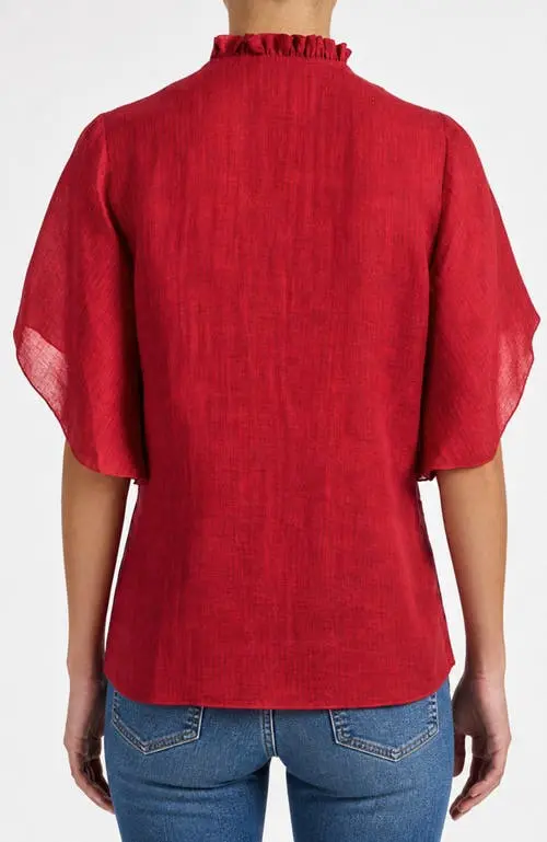 Santorelli Guita Flutter Sleeve Blouse In Floral Linen Blend