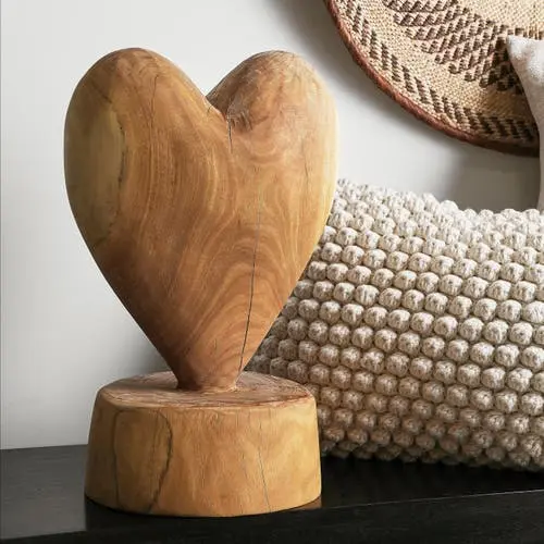 KANJU INTERIORS Heart On A Pedestal Eucalyptus Wood Sculpture