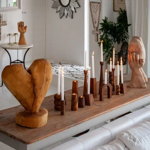 KANJU INTERIORS Heart On A Pedestal Eucalyptus Wood Sculpture