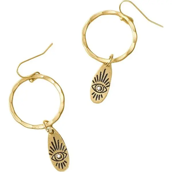 MATR BOOMIE Ruchi Evil Eye Charm Hoop Earrings - Gold