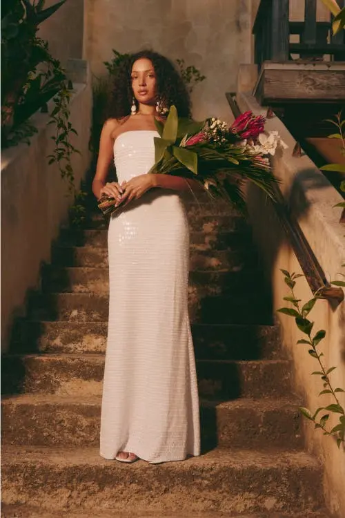 SIMONMILLER Sculptural Sequin Strapless Gown - Macadamia