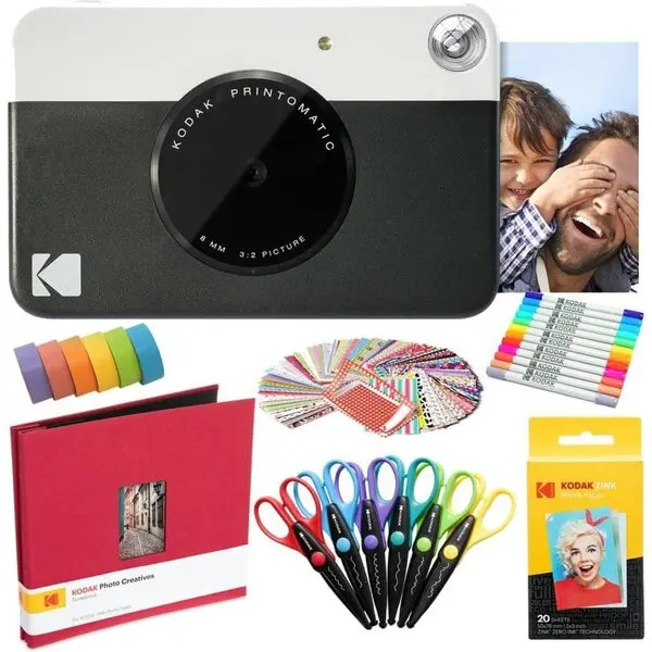 KODAK Printomatic Instant Camera Bundle With 20 Sheets Of Zink Paper - Black