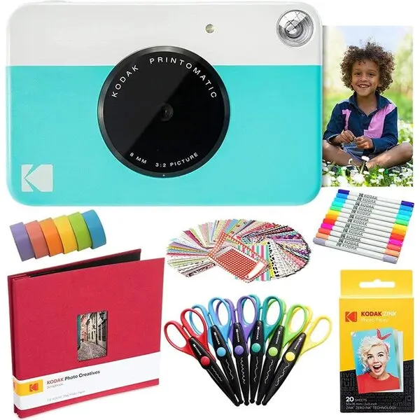 KODAK Printomatic Instant Camera Bundle With 20 Sheets Of Zink Paper - Blue