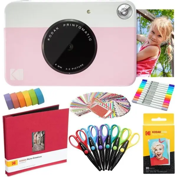 KODAK Printomatic Instant Camera Bundle With 20 Sheets Of Zink Paper - Pink