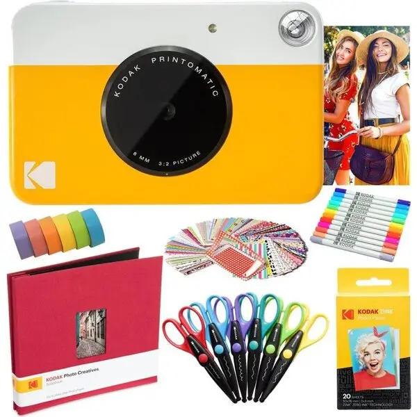 KODAK Printomatic Instant Camera Bundle With 20 Sheets Of Zink Paper - Yellow