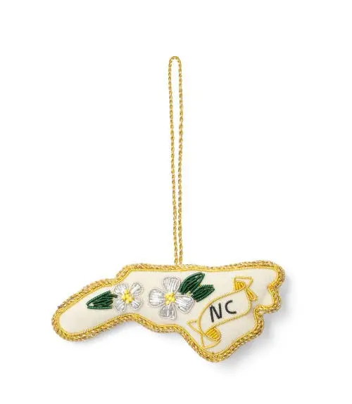 MATR BOOMIE North Carolina State Dogwood Beaded Fabric Ornamentembroidered - Cream