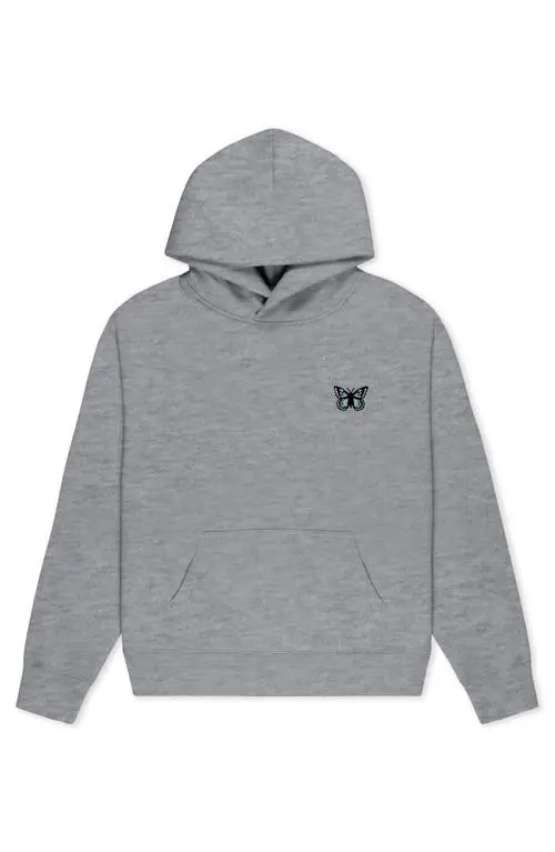 DALIX Butterfly Embroidered Relaxed Fleece Pullover Hoodie - Athletic Heather