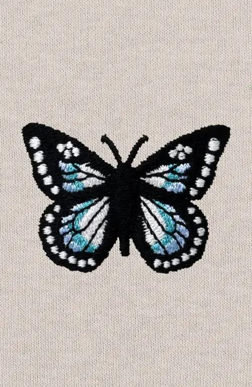 DALIX Butterfly Embroidered Relaxed Fleece Pullover Hoodie - Bone