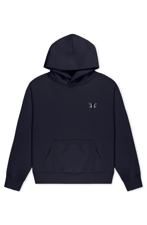 DALIX Butterfly Embroidered Relaxed Fleece Pullover Hoodie - Ink Blue