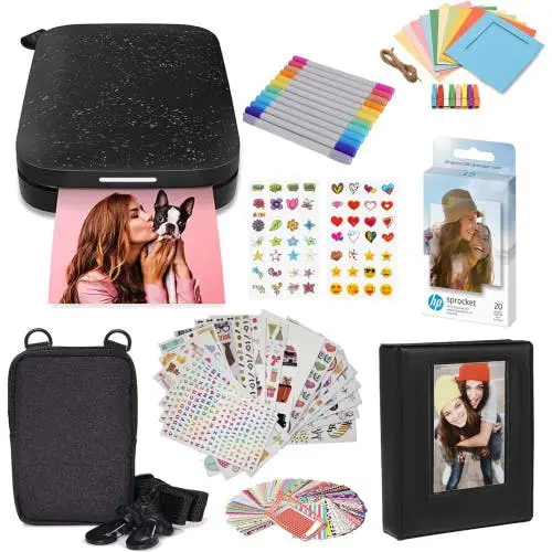 HP Sprocket 2x3 Instant Photo Printer Bundle With Zink Paper And Carrying Case - Black