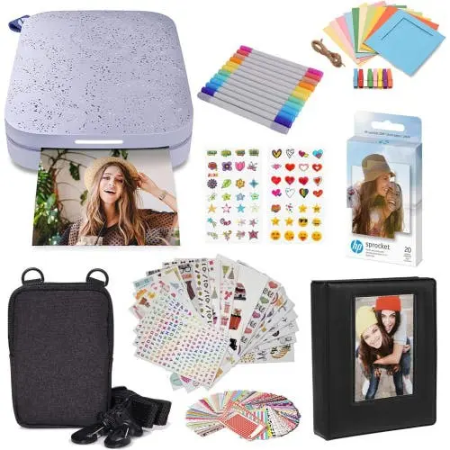 HP Sprocket 2x3 Instant Photo Printer Bundle With Zink Paper And Carrying Case - Purple