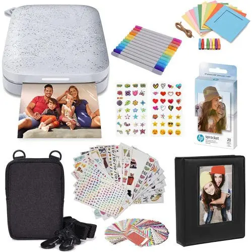 HP Sprocket 2x3 Instant Photo Printer Bundle With Zink Paper And Carrying Case - White