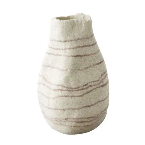 KANJU INTERIORS Tribal Lines Wool & Soft Stone Gourd Basket - Ivory