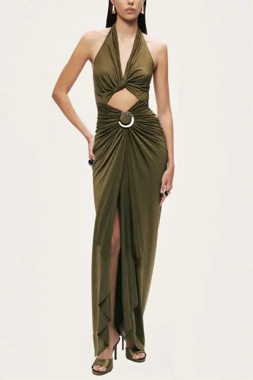 NOCTURNE Cut-out Halter Maxi Dress