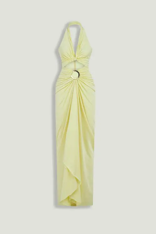 NOCTURNE Cut-out Halter Maxi Dress - Yellow