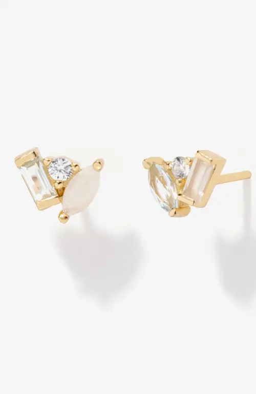 LITTLE SKY STONE Seraphina Moonstone And Topaz Stud Earrings With Moissanite Accent - Gold