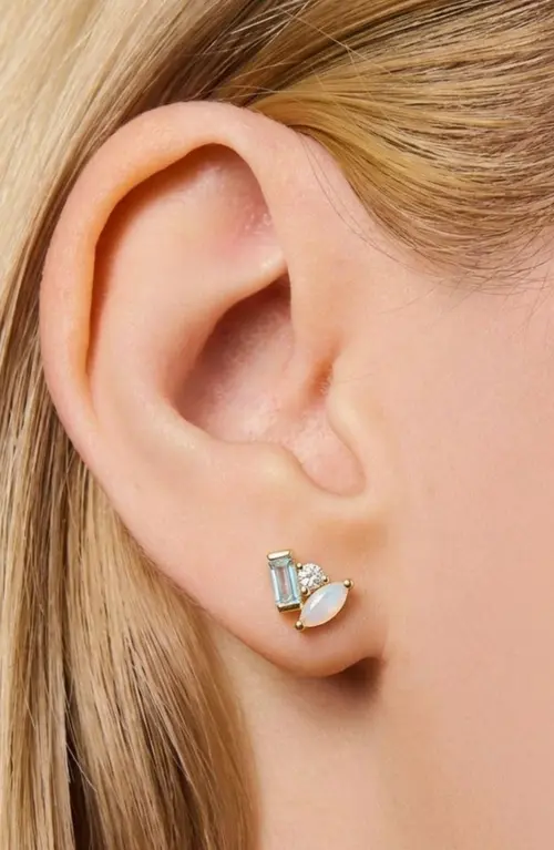 LITTLE SKY STONE Seraphina Moonstone And Topaz Stud Earrings With Moissanite Accent