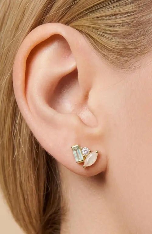 LITTLE SKY STONE Seraphina Moonstone And Topaz Stud Earrings With Moissanite Accent