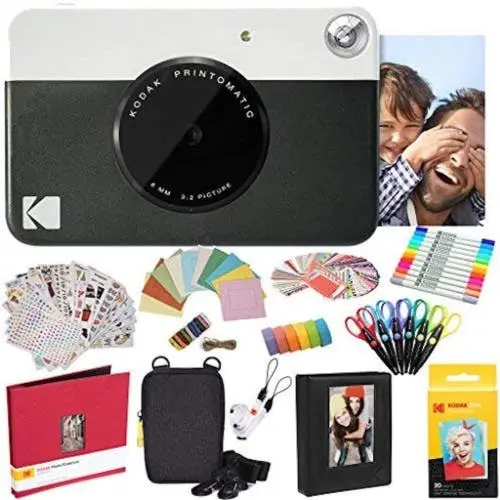 KODAK Printomatic Instant Camera Bundle With Zink Paper And Accessories - Black