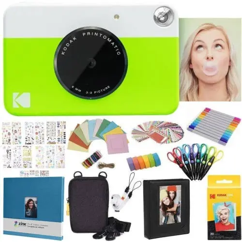 KODAK Printomatic Instant Camera Bundle With Zink Paper And Accessories - Green